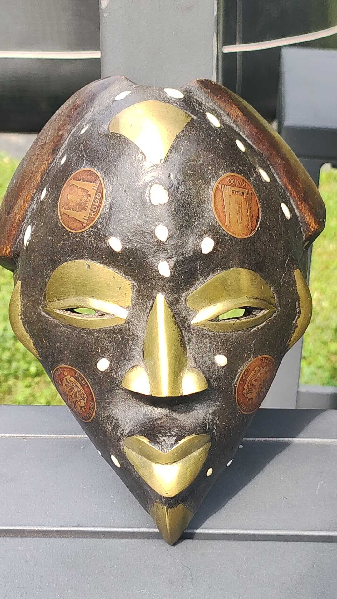 Tikar/ivory Coast Oval Ethnic Mask, Cowrie Shell Inserts, 1973 Coins ...