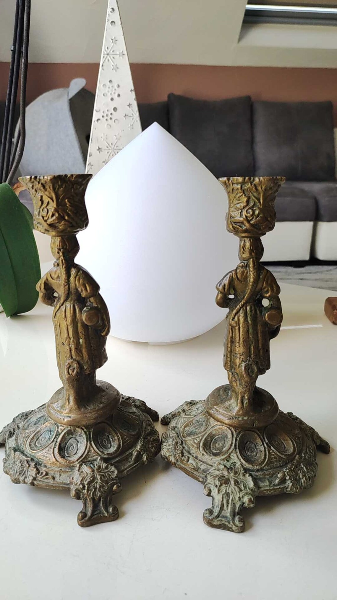 Pair of Anthropomorphic Torch Candlesticks. Peasant Women Returning ...