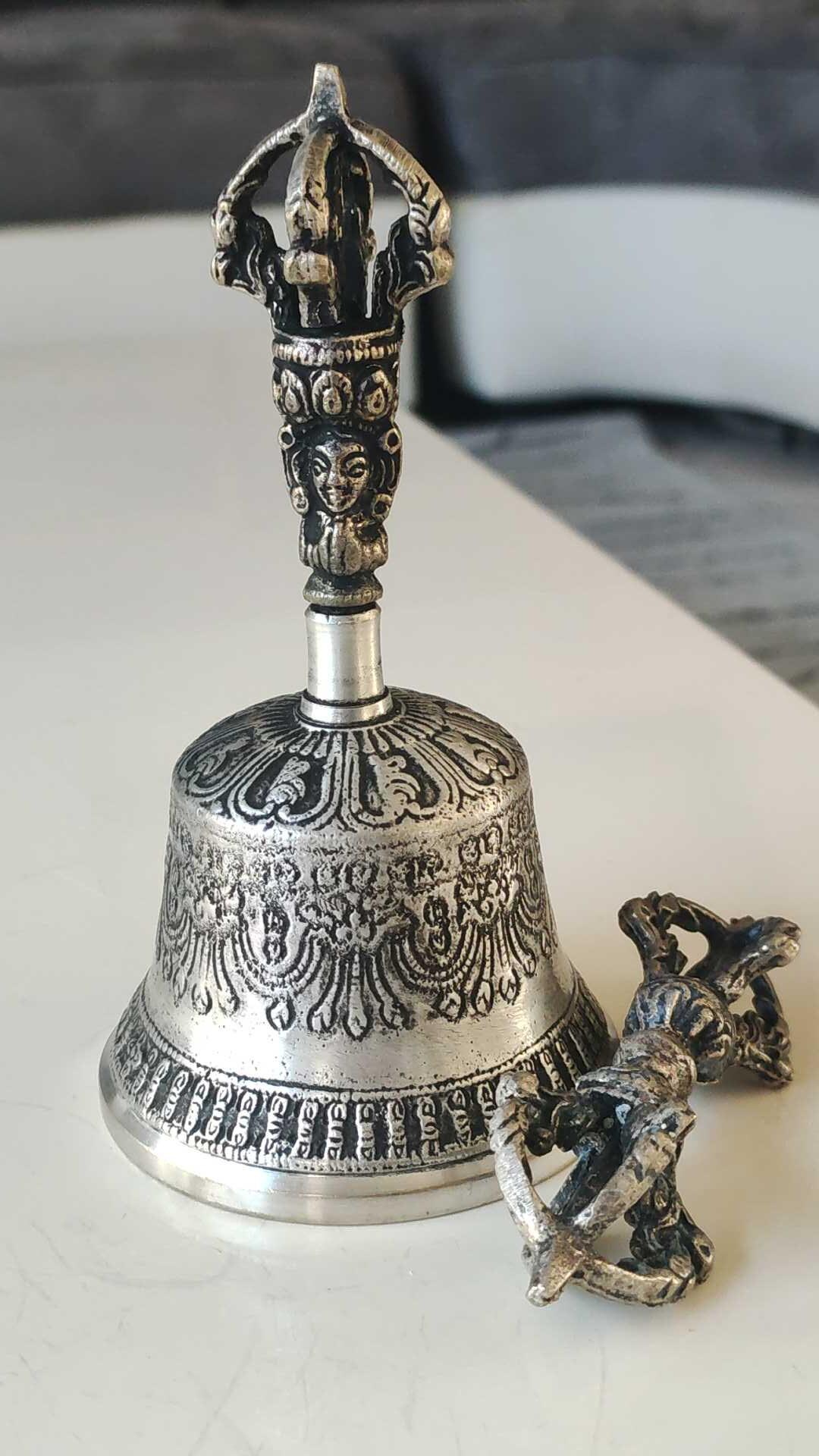 Tibetan Buddhist Meditation/prayer Bell & Dorje/vajra With Carved ...