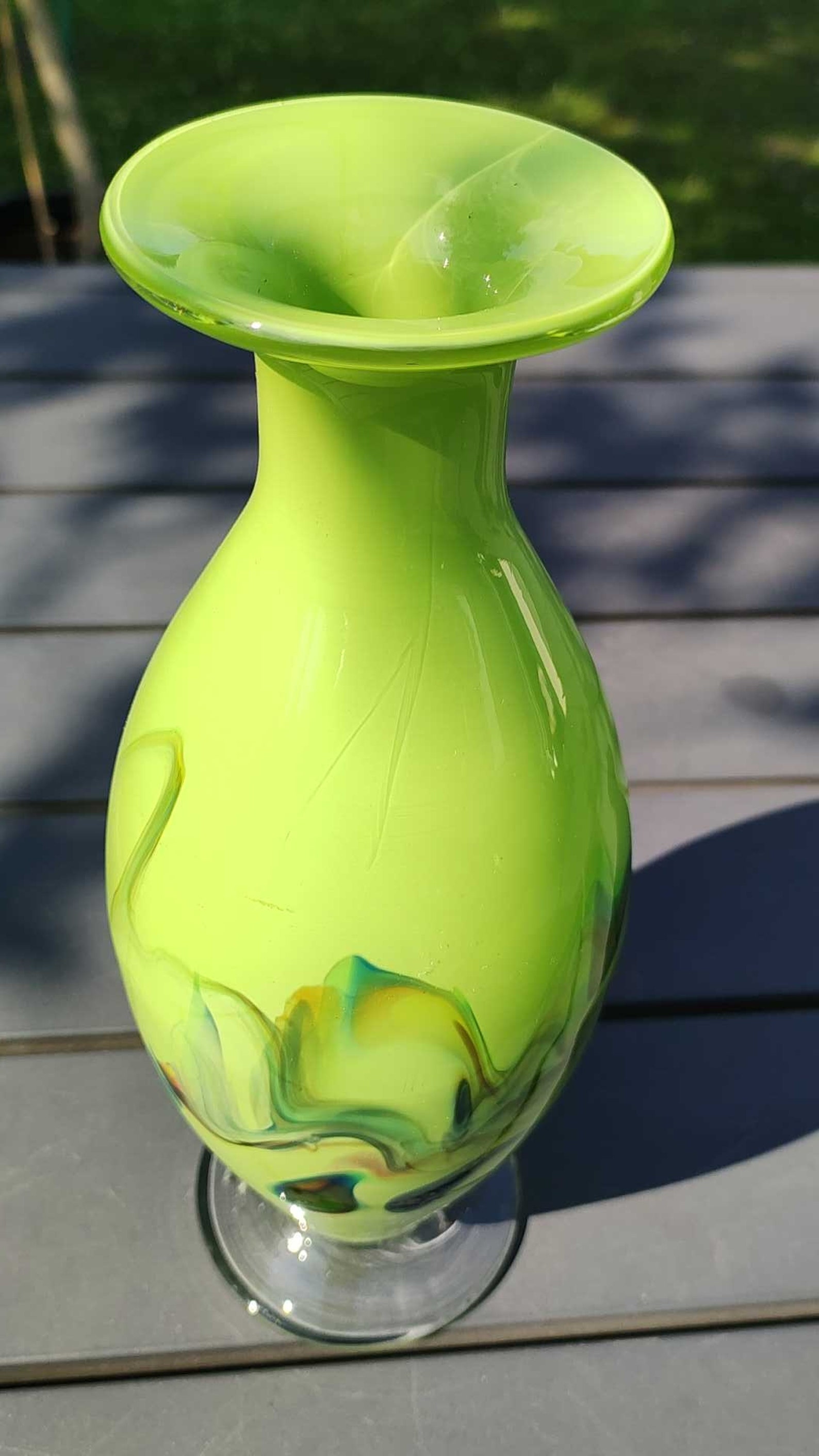 Opaline Vase/blown Art Glass. Dalian Glass Co/snowflakes. Smoke Swirl ...