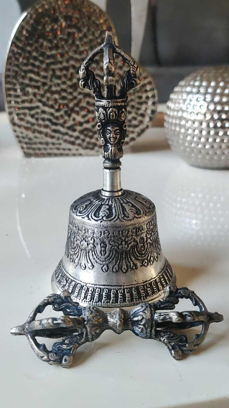 Tibetan Buddhist Meditation/prayer Bell & Dorje/vajra With Carved ...