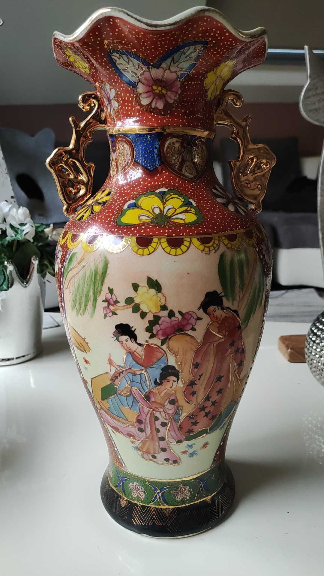 Large Asian/japanese Vase, in Polychrome Ceramic - Decorated With ...