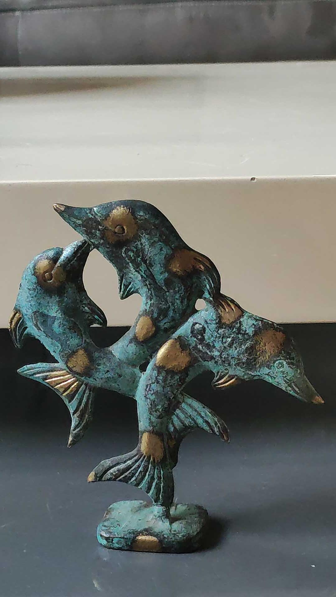 Greek Handcrafted Sculpture/trio of Jumping Dolphins in Verdigris and ...