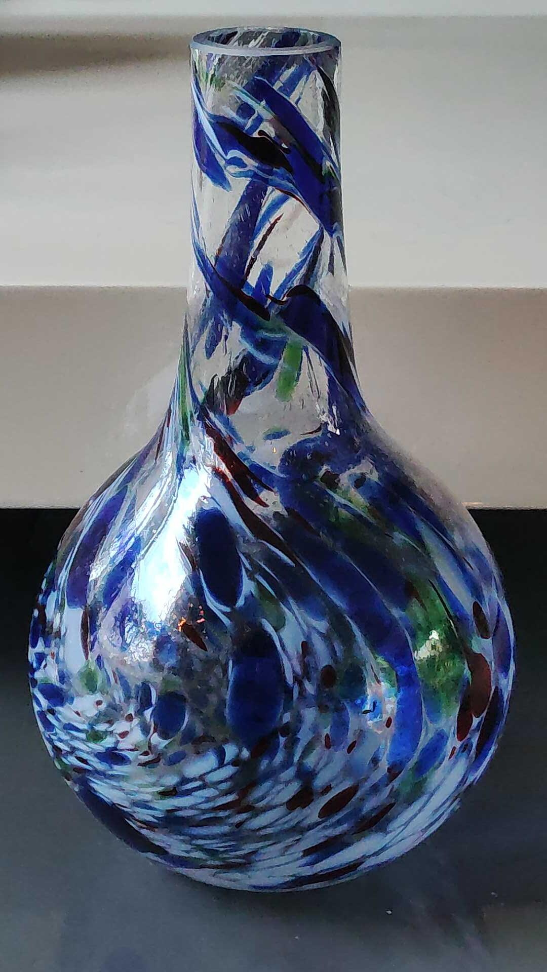 Ball-shaped Design Vase in Murano Style Blown Art Glass Speckled Cobalt ...