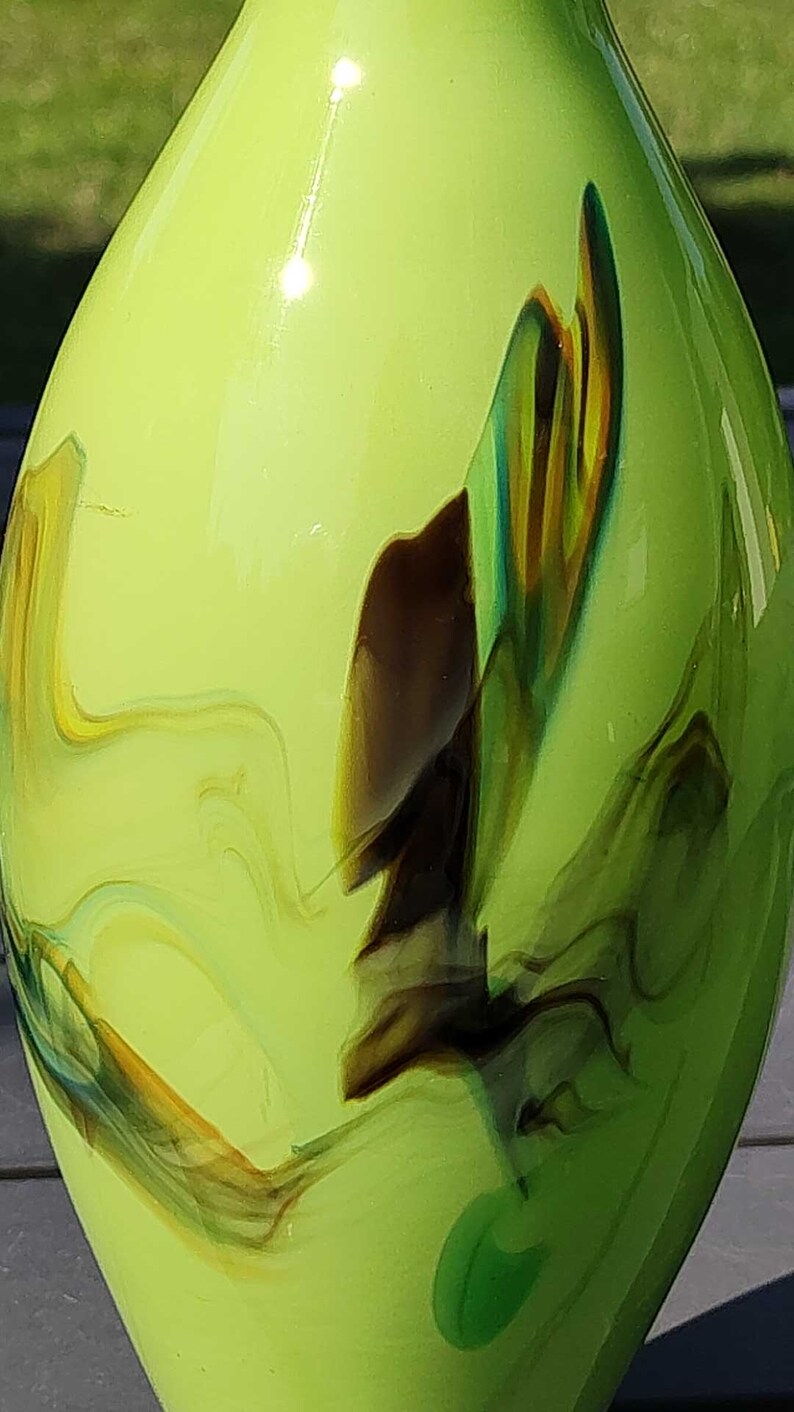 Opaline Vase/blown Art Glass. Dalian Glass Co/snowflakes. Smoke Swirl ...