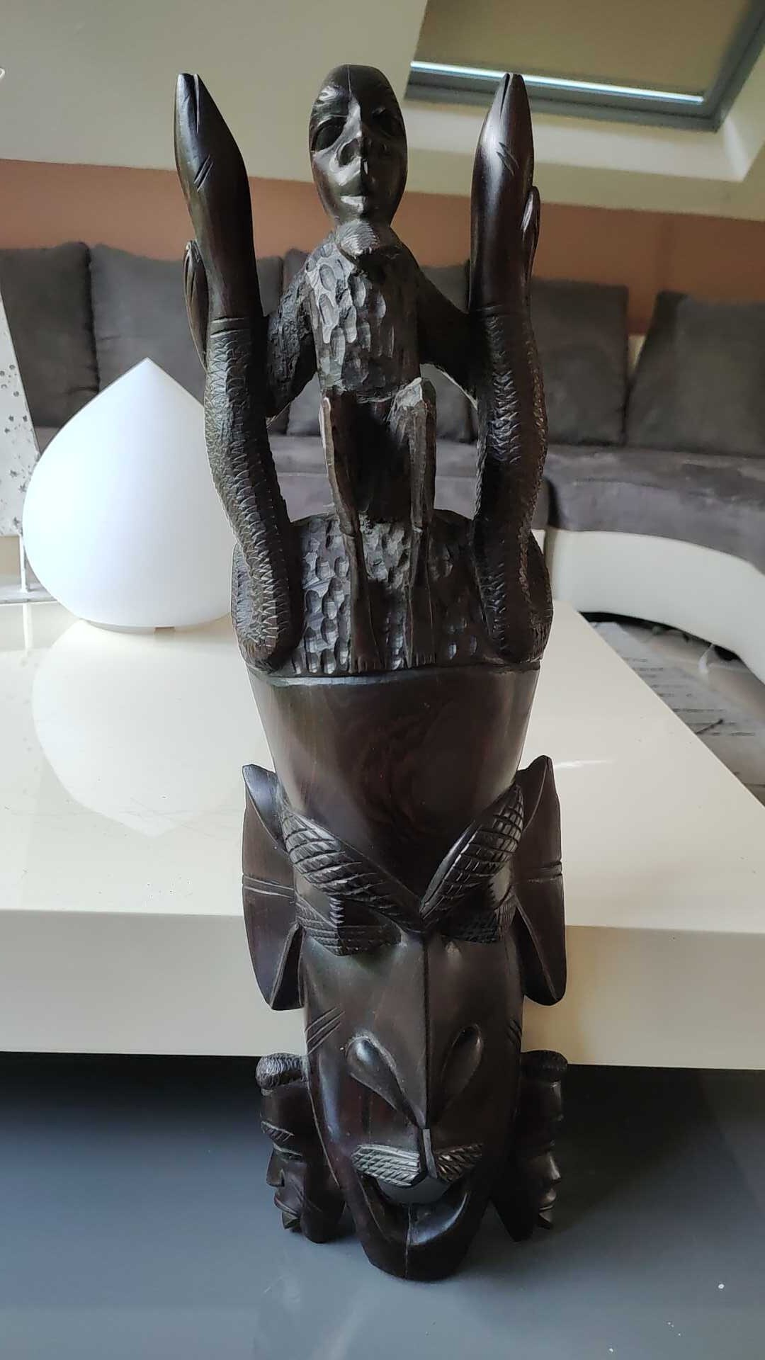 Large African/senegalese Artisanal Mask Depicting the Face of a Horned ...