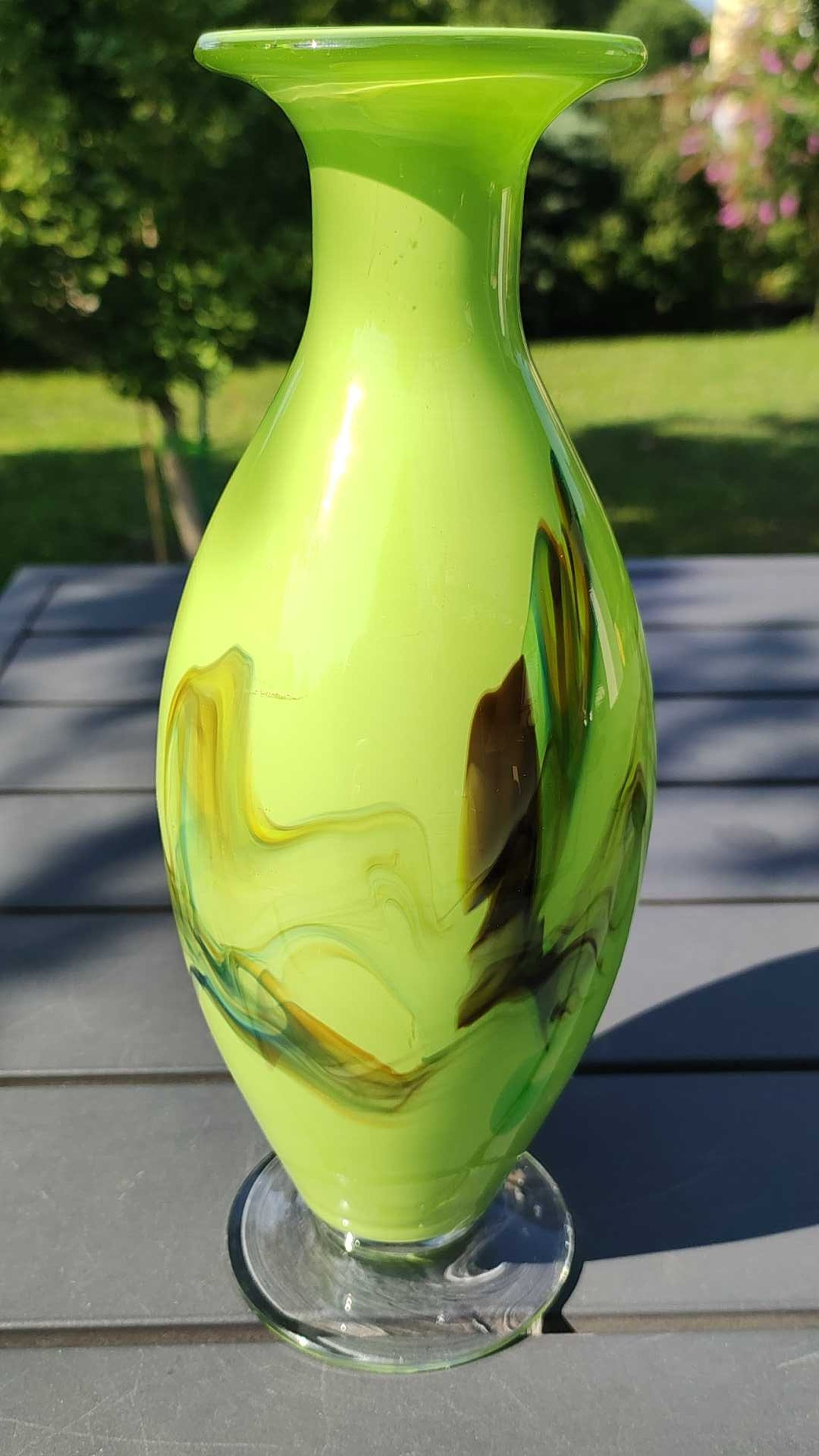 Opaline Vase/blown Art Glass. Dalian Glass Co/snowflakes. Smoke Swirl ...