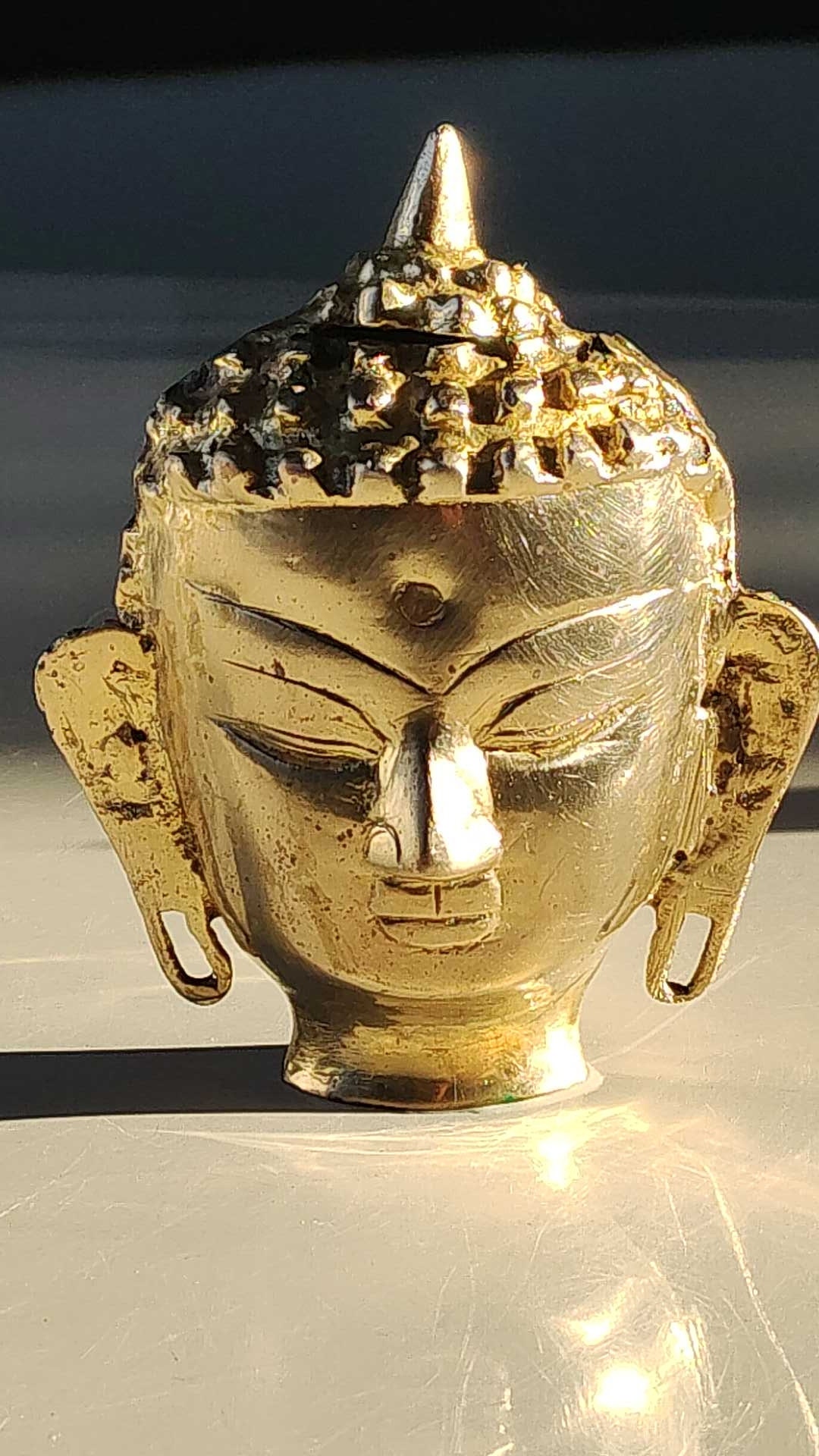 Small Hindu Buddha Head in Cast Bronze With Golden Patina Ski India in ...