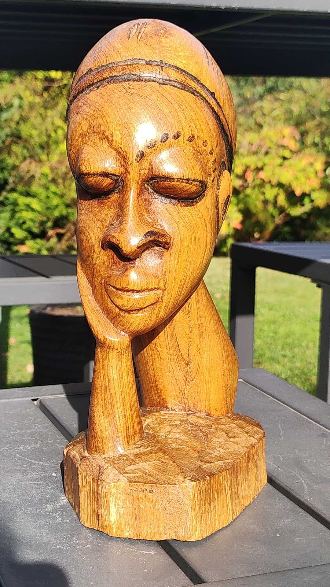 African Artisanal Art/bust of the Thinker in Wood. Black Highlights ...