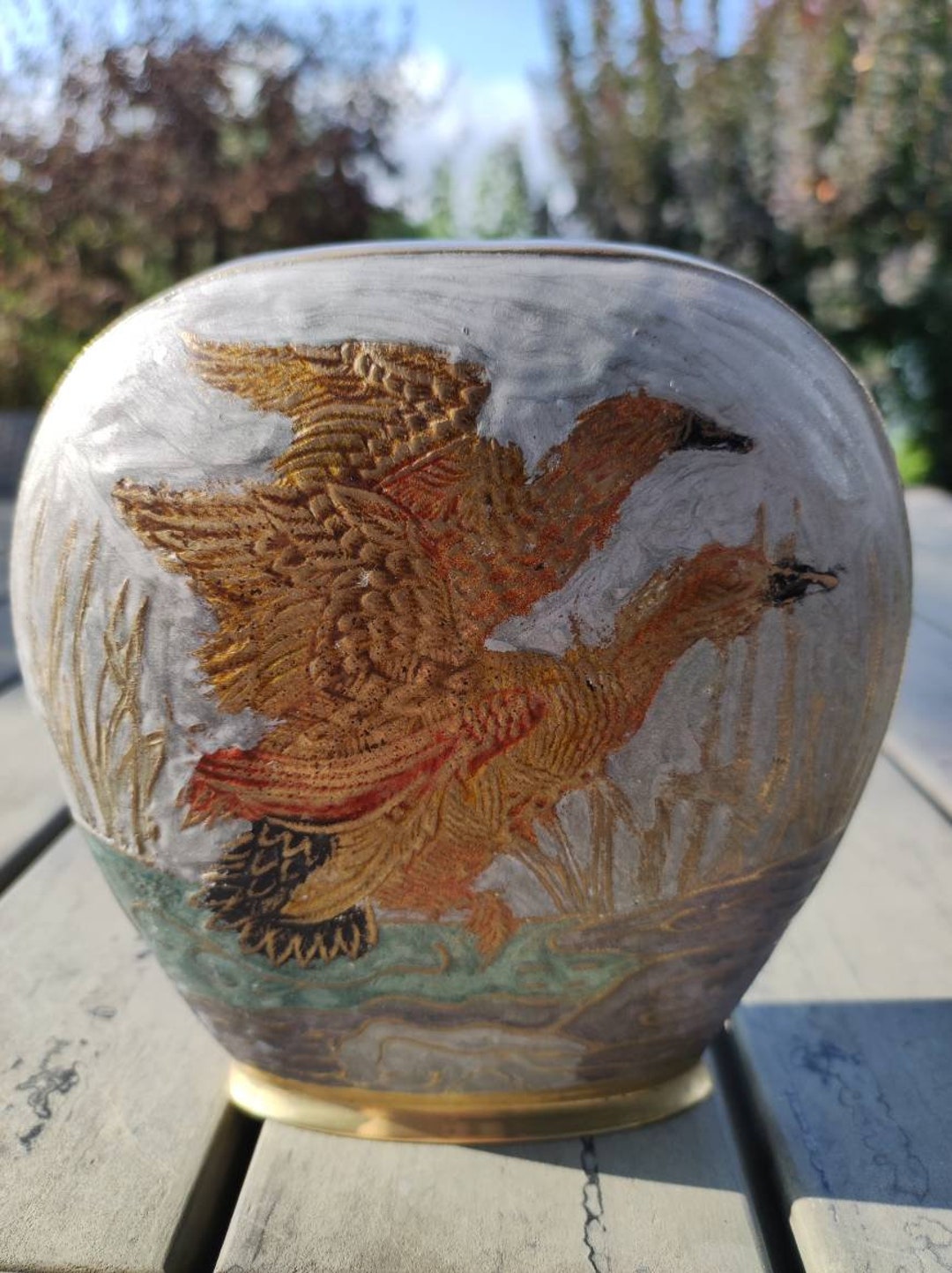 Vintage Artisanal Vase in Enamelled Cloisonné Brass, Hand Painted ...