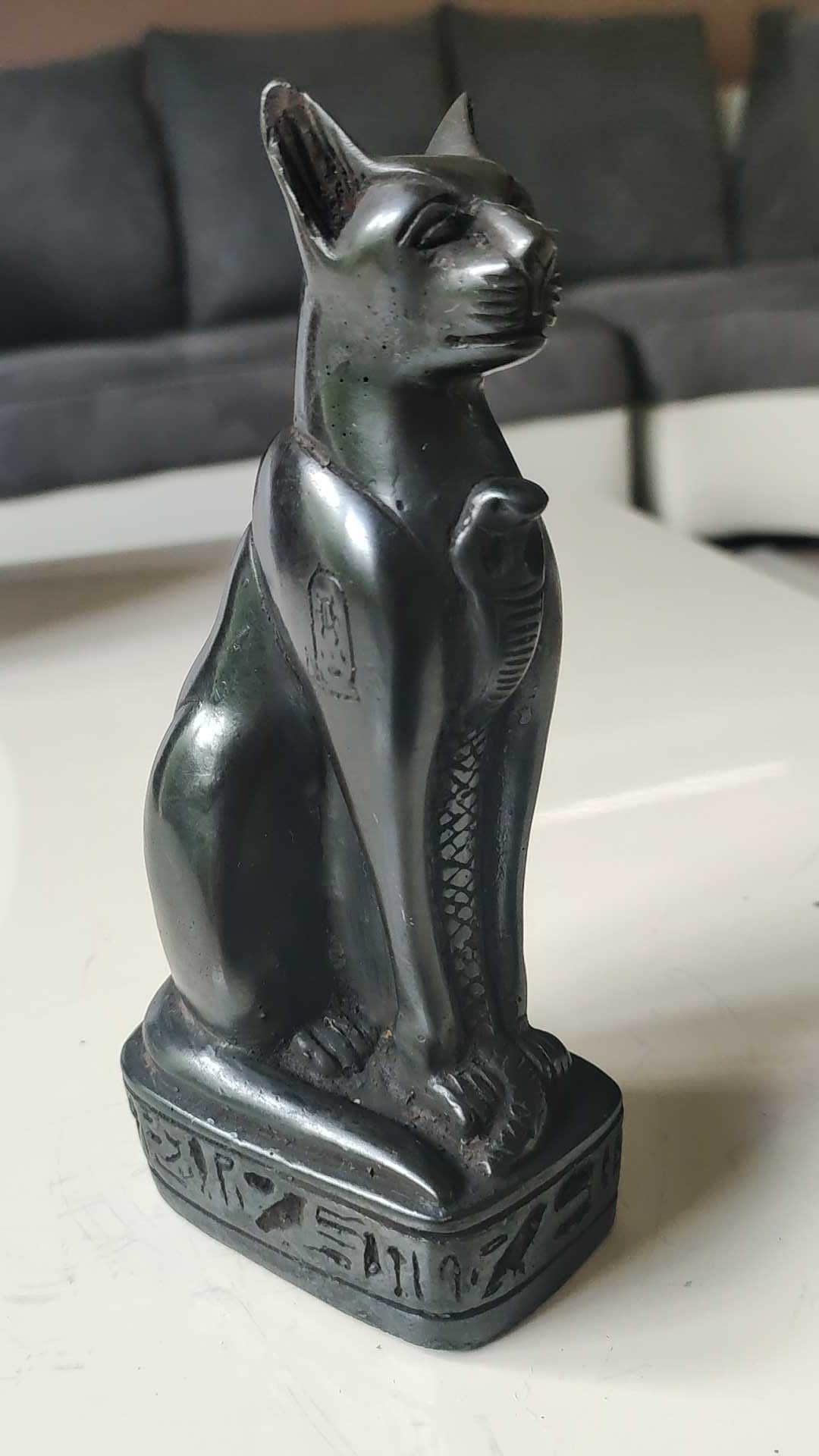 Egyptian Bastet Cat Figurine/deity Sitting on a Base Decorated With ...