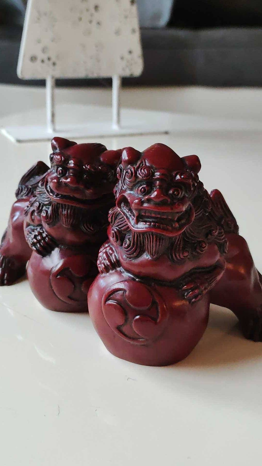 Pair of Chinese Foo/fu Dogs/chinese Fengshui Lions on Terrestrial Globe ...