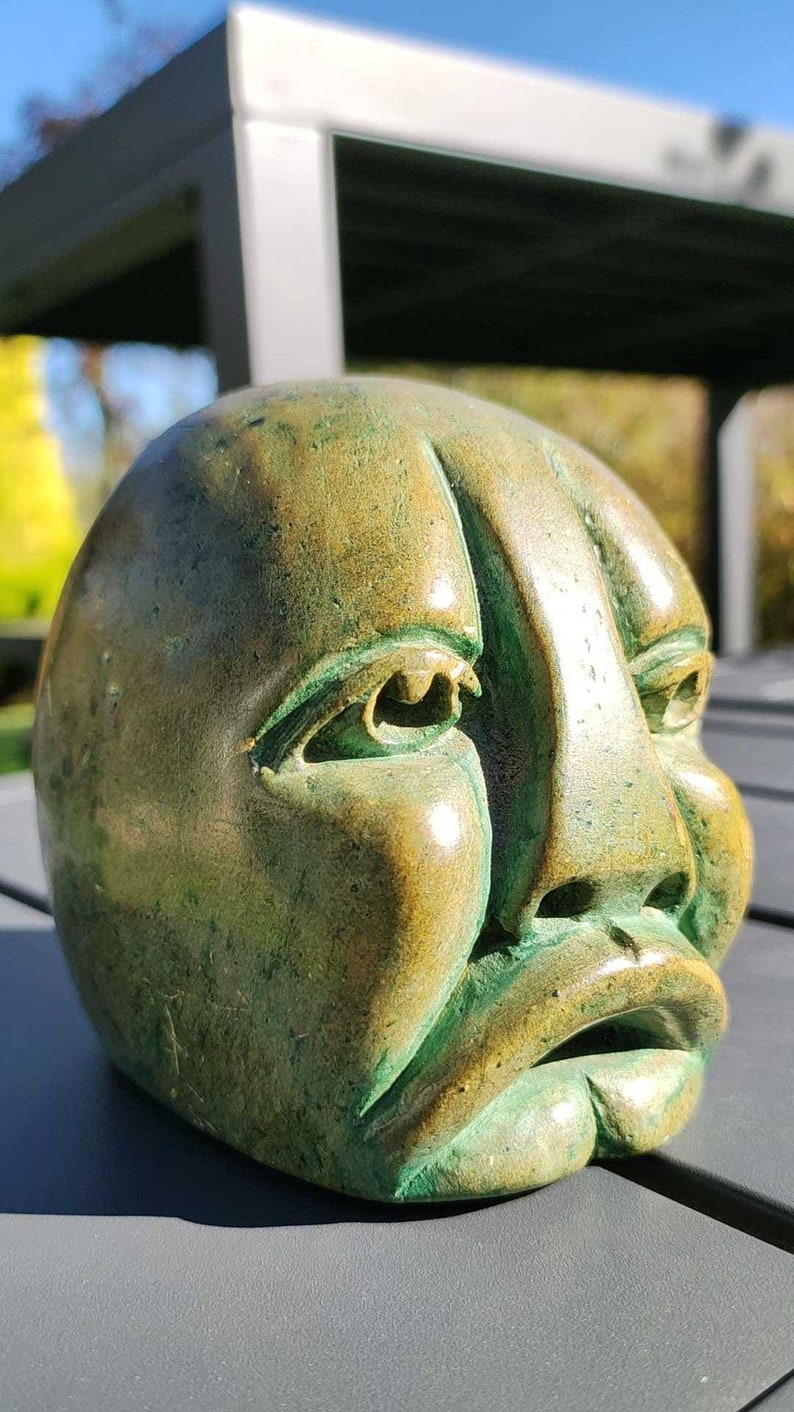 Mexican Artisanal Art. Mexican Head Sculpture, Aztec Style Olmec, Pre ...