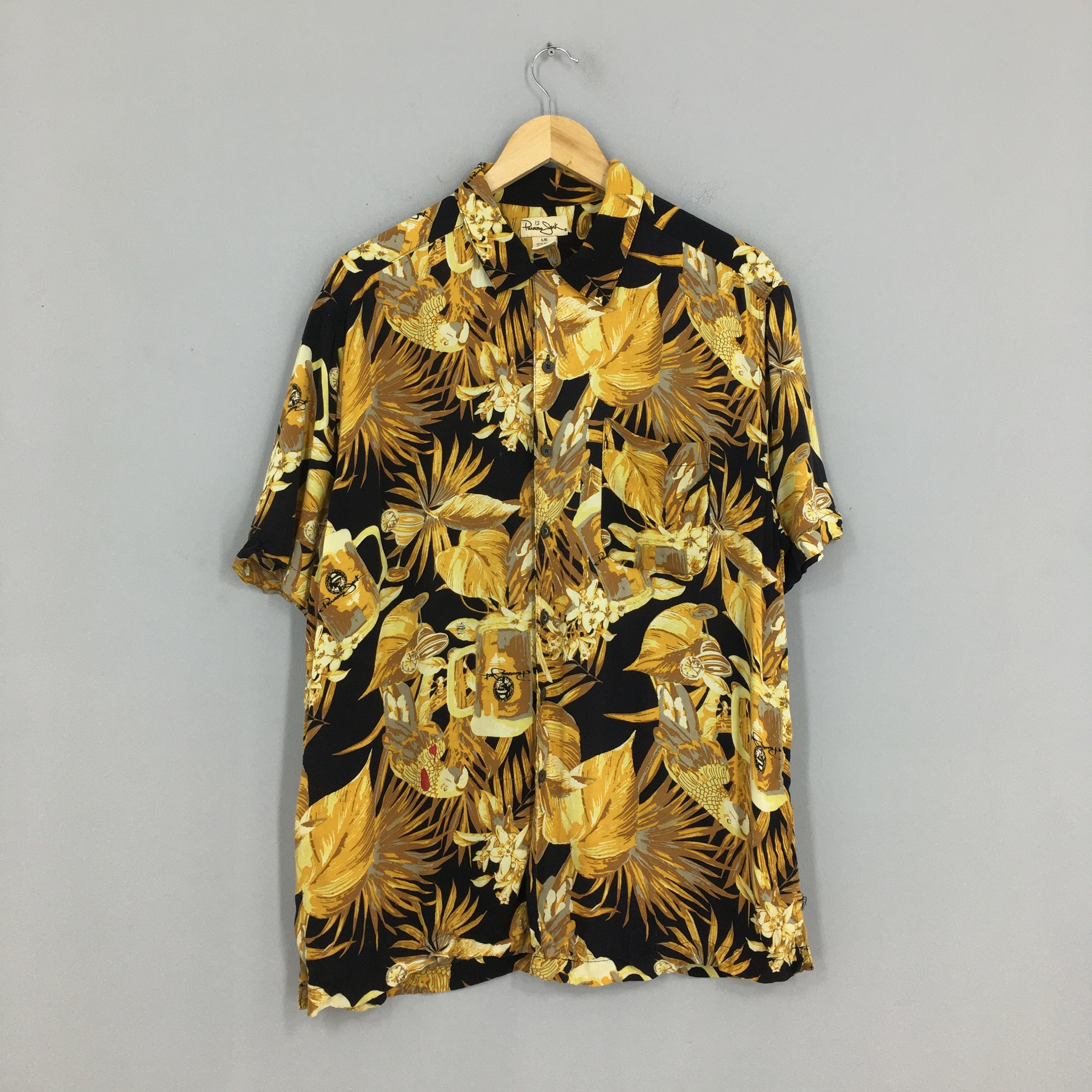Vintage Panama Jack Tropical Leaf Gold Rayon Hawaiian Shirt sold by ...