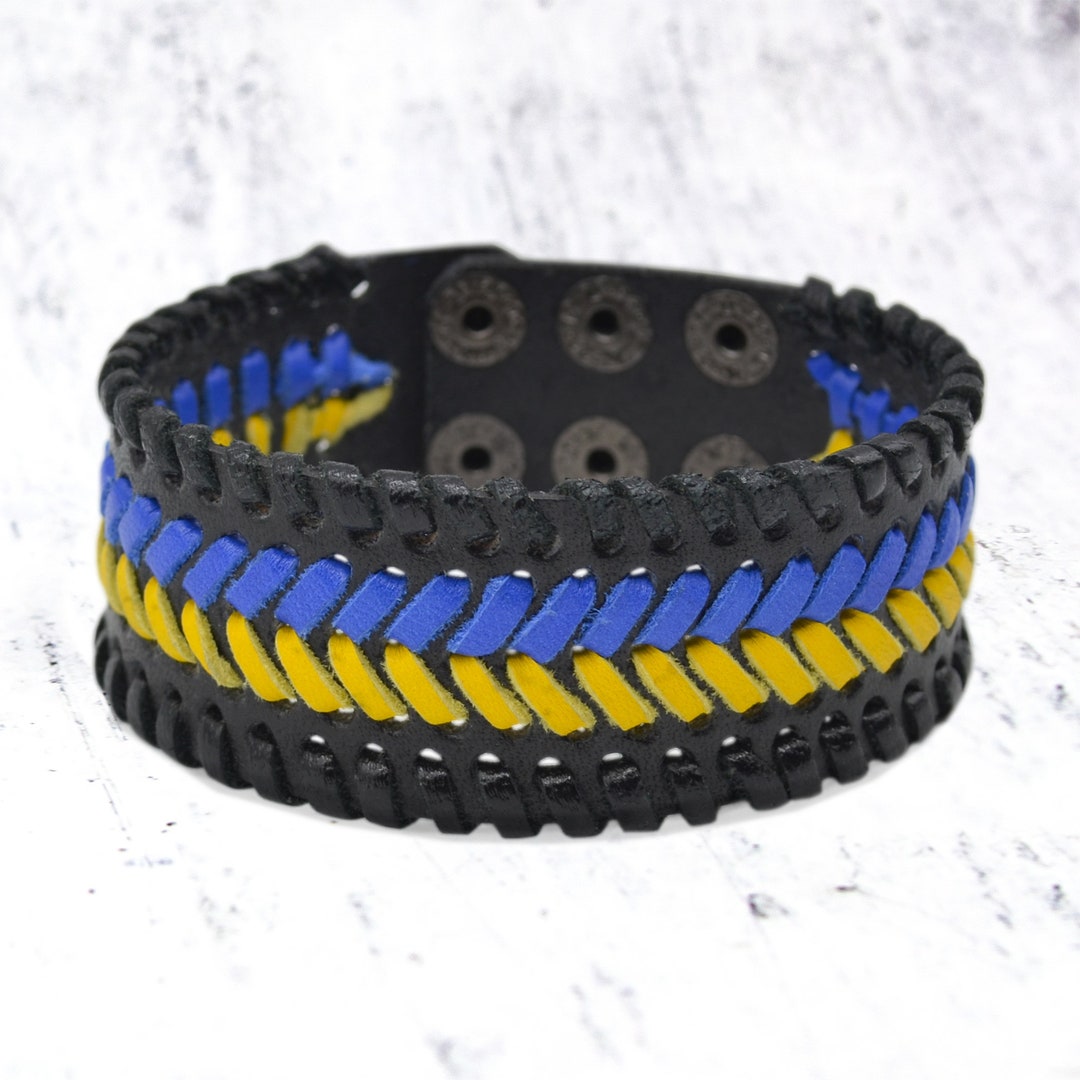 Ukrainian Patriotic Bracelet in Steampunk Style. Yellow-blue Weaving ...