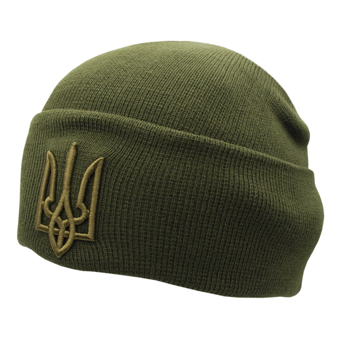 Olive Trident Hat With Ukrainian Coat of Arms Warm Double Knitted ...