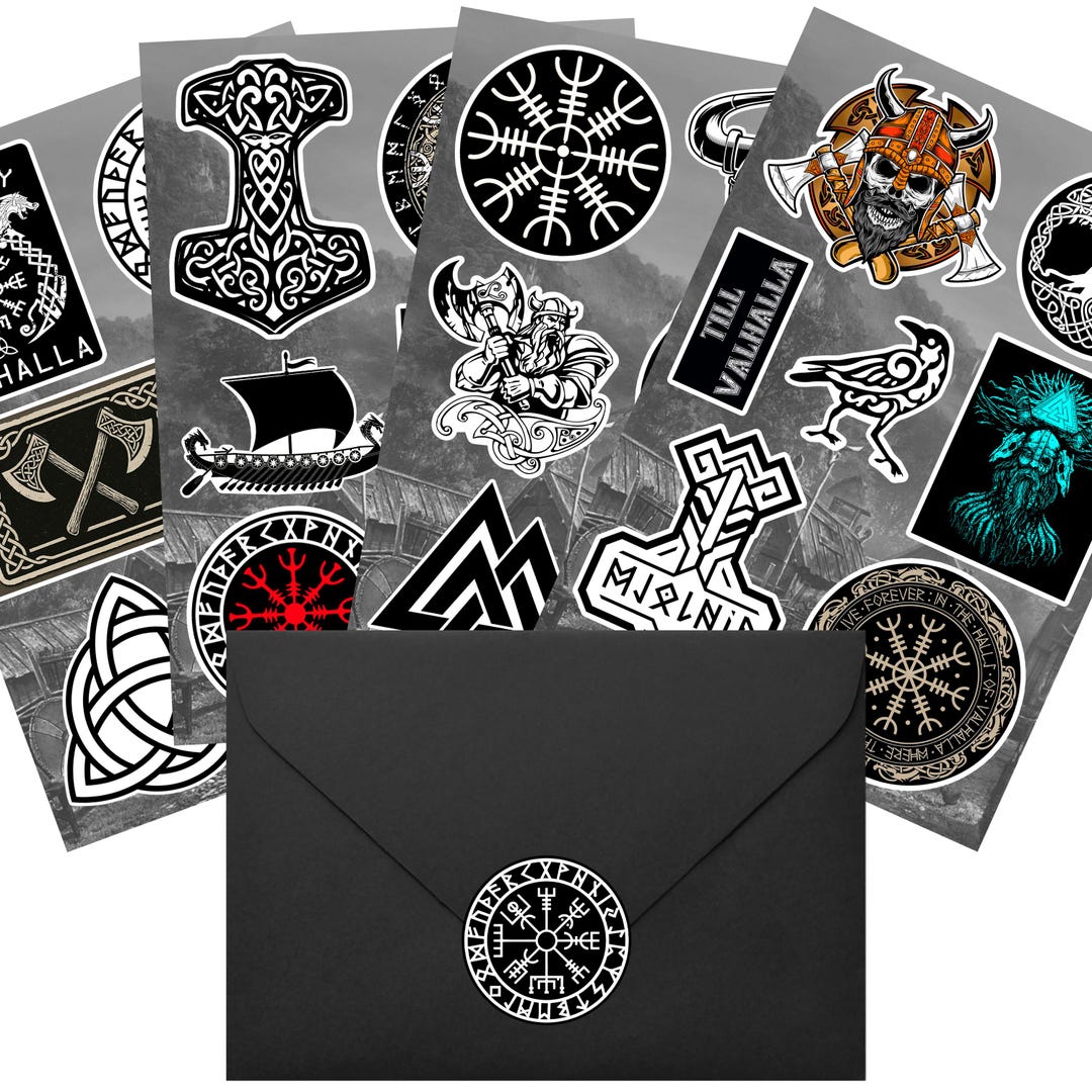 Viking Style Sticker Pack Gift Set. Nordic Tradition Symbols of Asatru ...