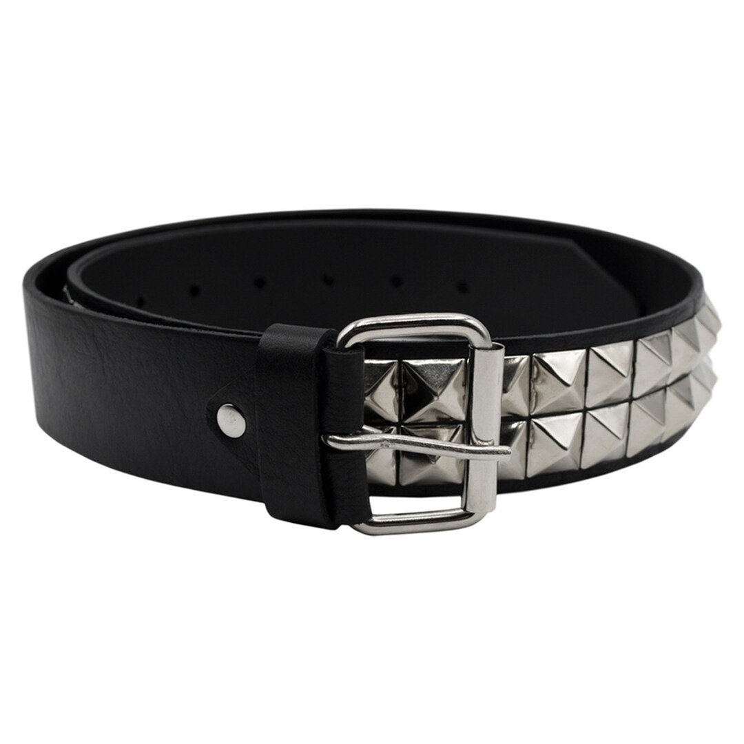 Studded Belt With Metal Pyramids. Square Beads in 2 Rows. Jeans Belt ...
