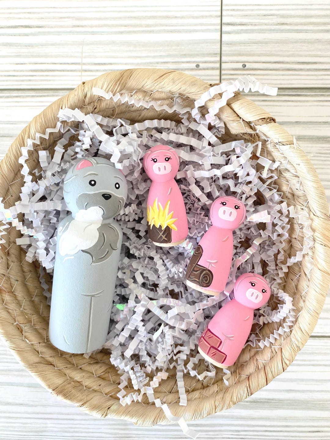 Three Little Pigs Peg Dolls; Nursery Story Figures - Etsy