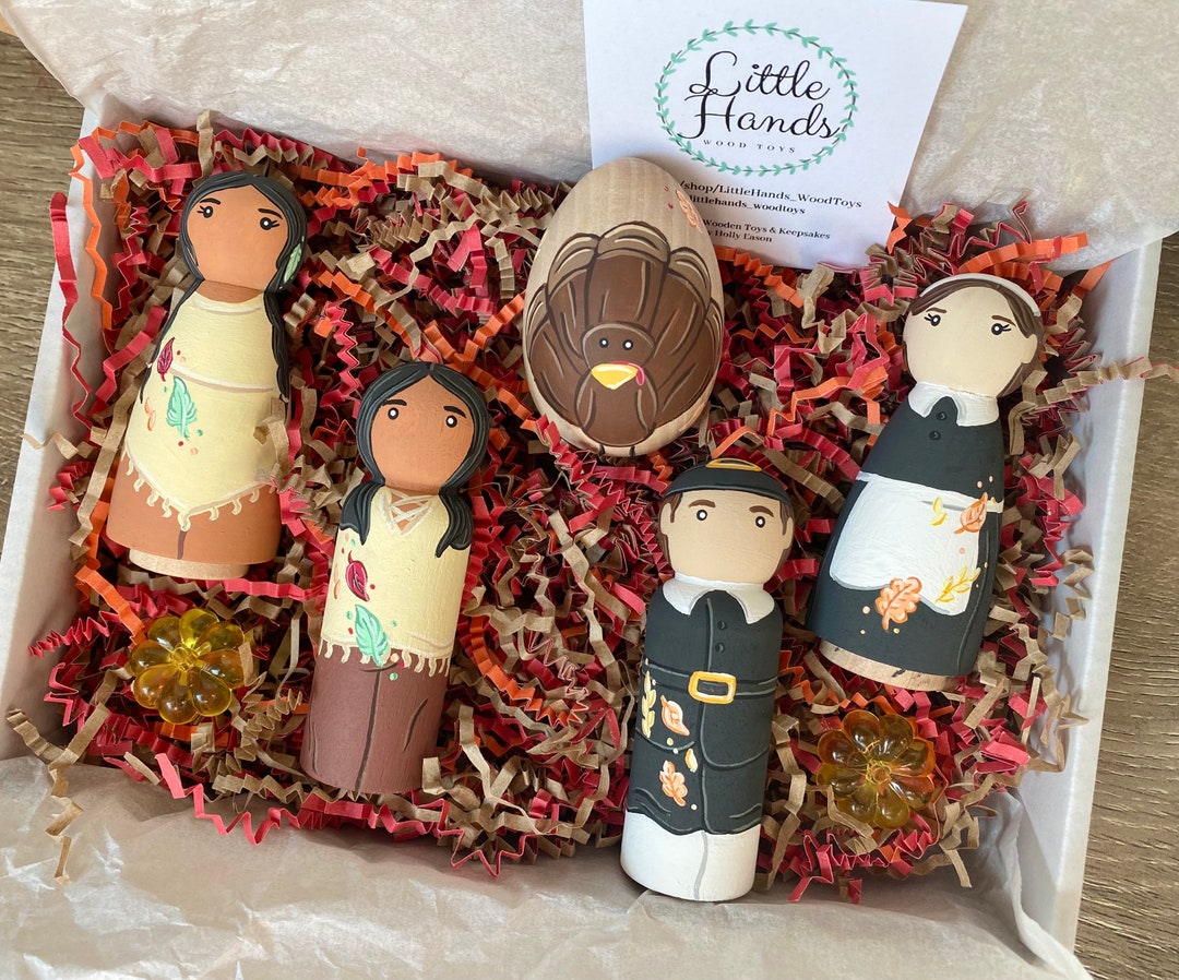 Thanksgiving Peg Doll Set: Native American & Pilgrim Figures - Etsy