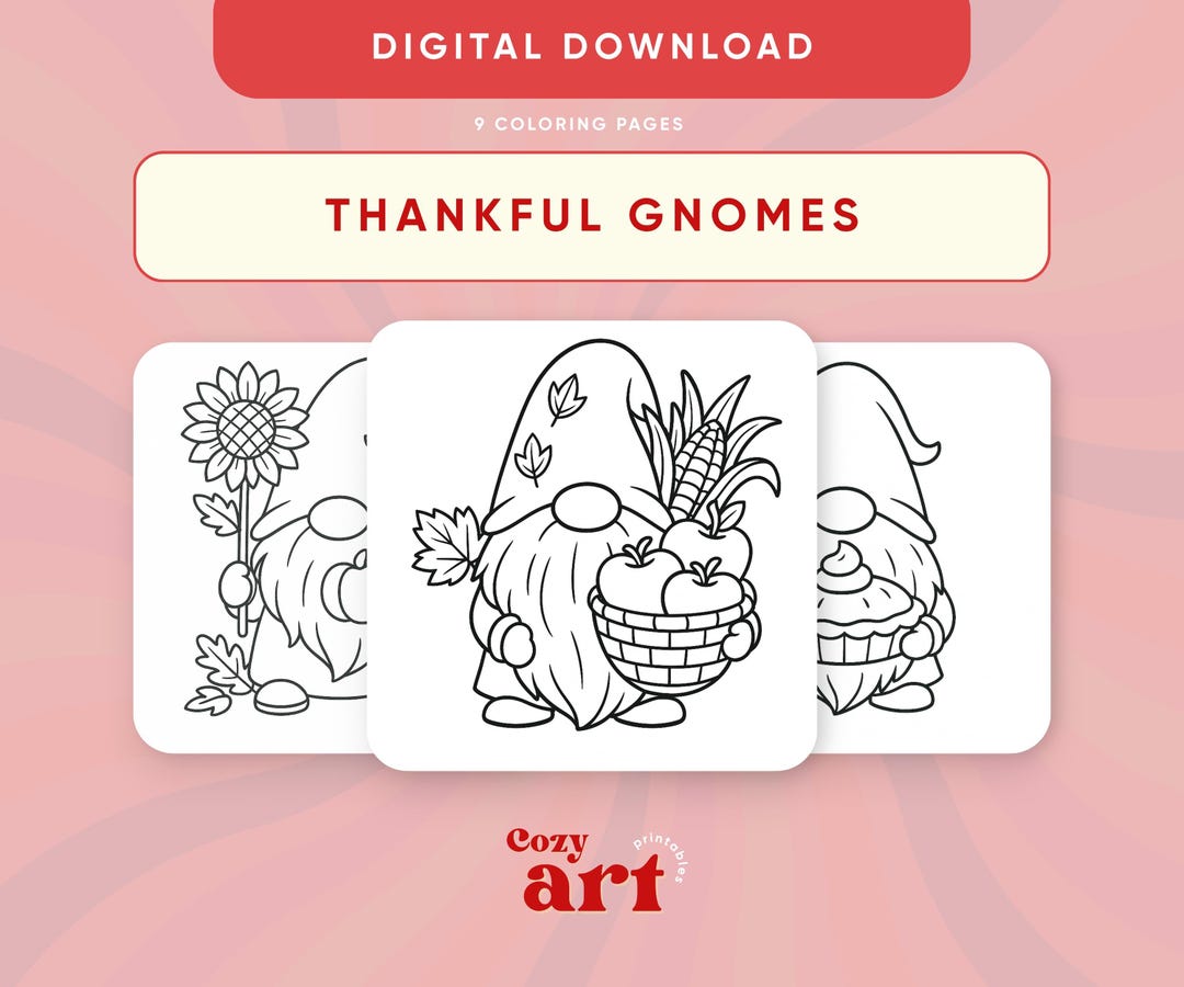 Thankful Gnomes Coloring Pages – Thanksgiving & Fall Activity for Kids ...