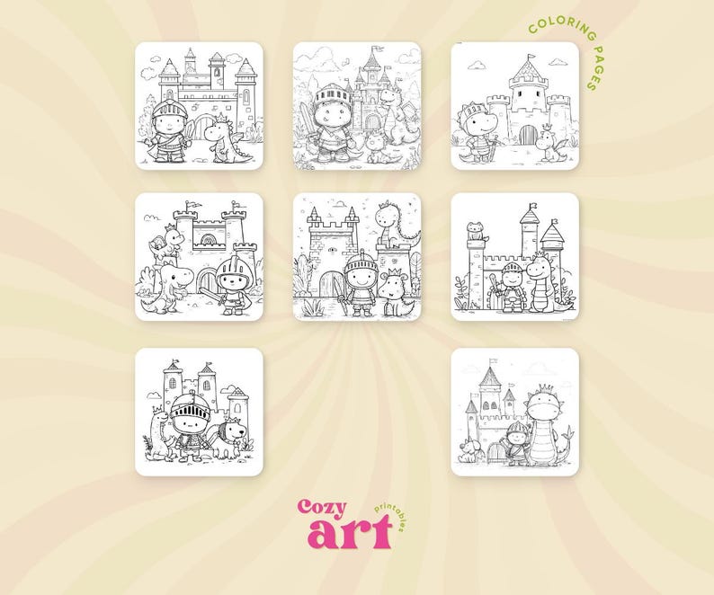 Dragon and Knight Coloring Pages: Kids Printable Sheets - Etsy