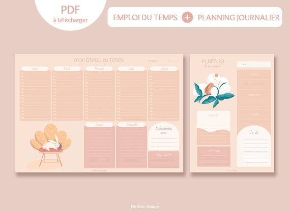 PACK Emploi Du Temps Annuel Planning Journalier / Fichier - Etsy