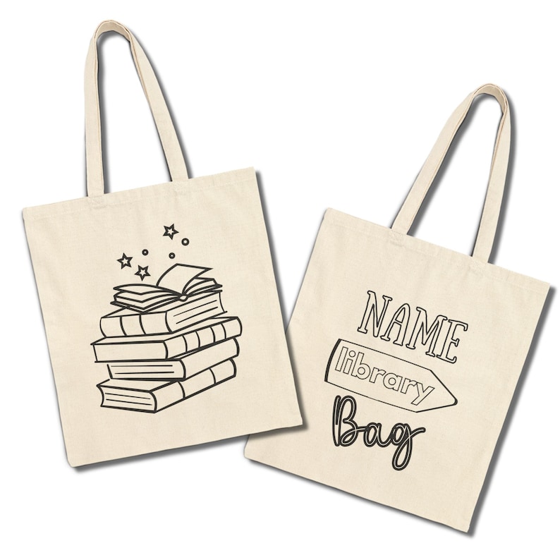 Personalized Coloring in Library Canvas Book Tote Bag to Color in ...