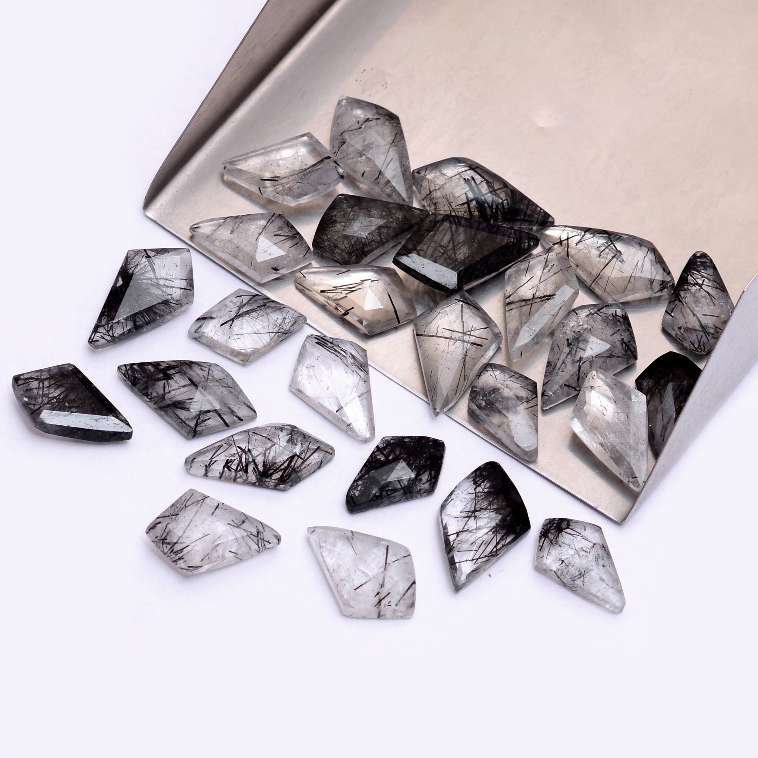 Black Rutilated Quartz Faceted Kite Rose Cuts ~ Natural Black Rutile ...