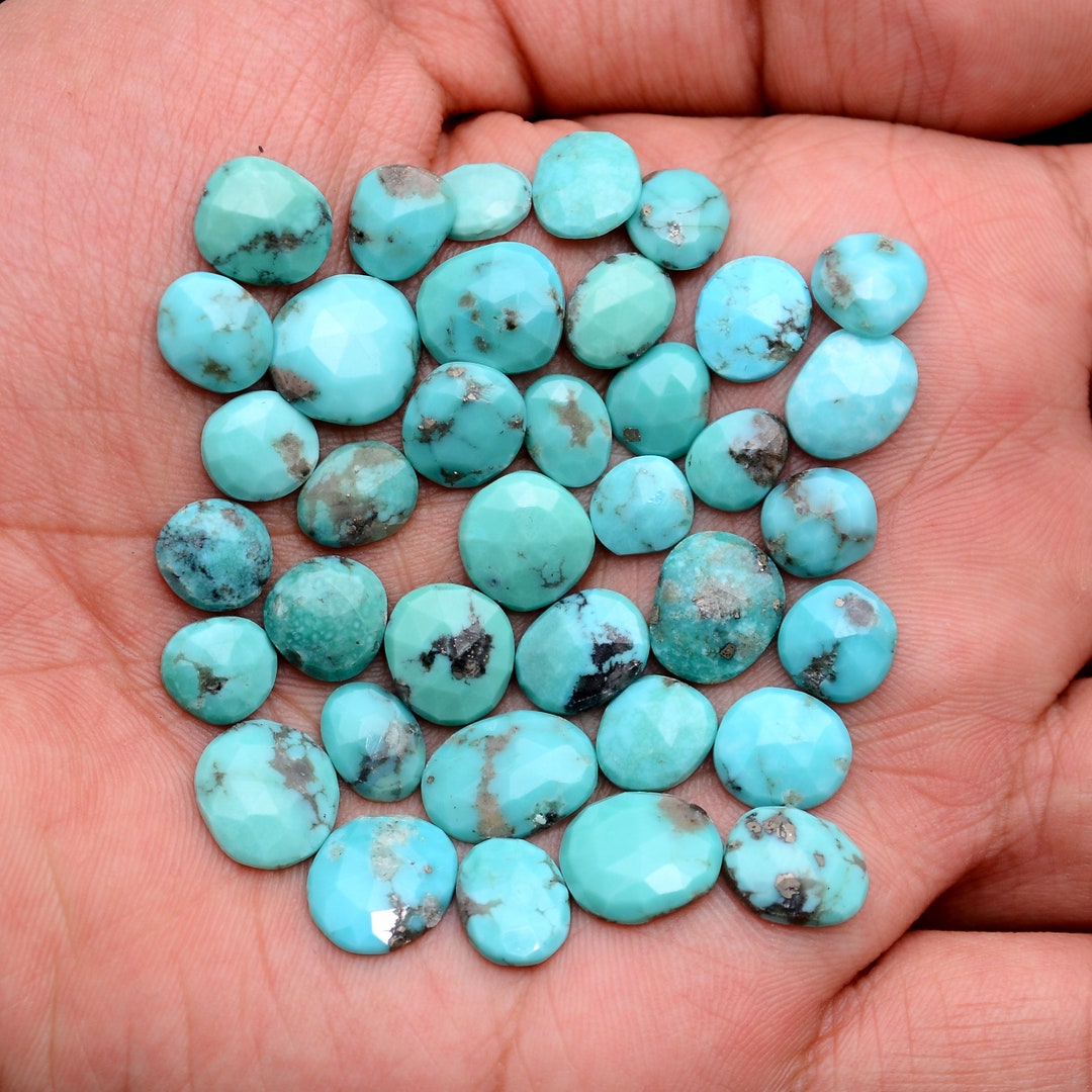 Buy Natural Blue Turquoise 8mm-14mm Faceted Fancy Rose Cut Slices ...