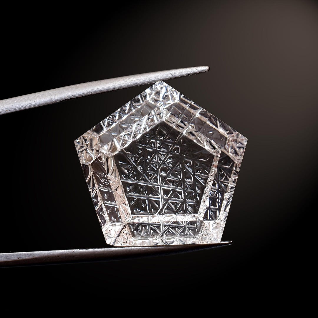 Clear Crystal Quartz Pentagon Shape Intaglio Carving Loose Gemstone ...