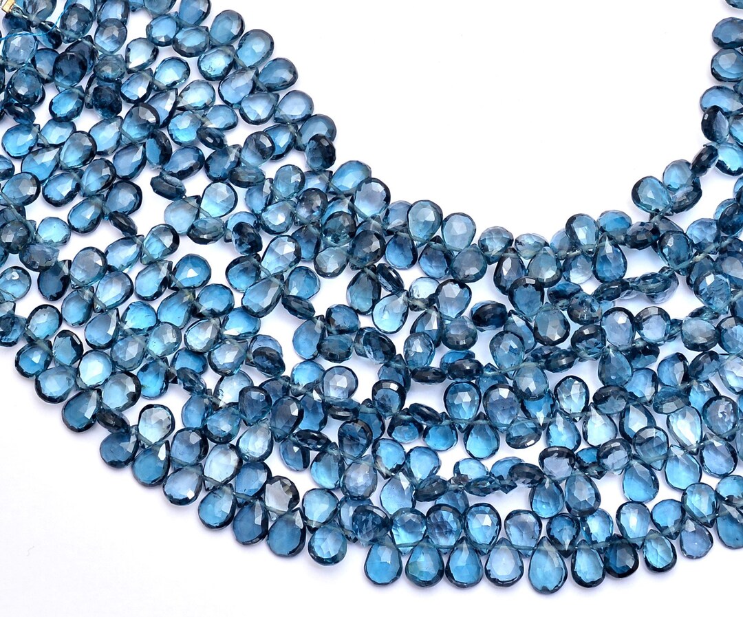 Rare AAA+ Natural London Blue Topaz 7x5mm Faceted Pear Briolette Beads ...