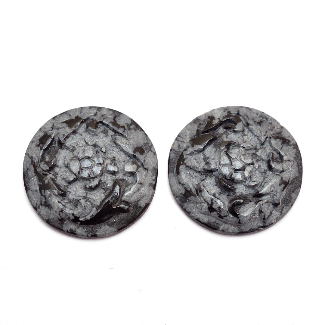 Fancy Turtle Carved Natural Snowflake Obsidian Frosted Gemstone Pair ...