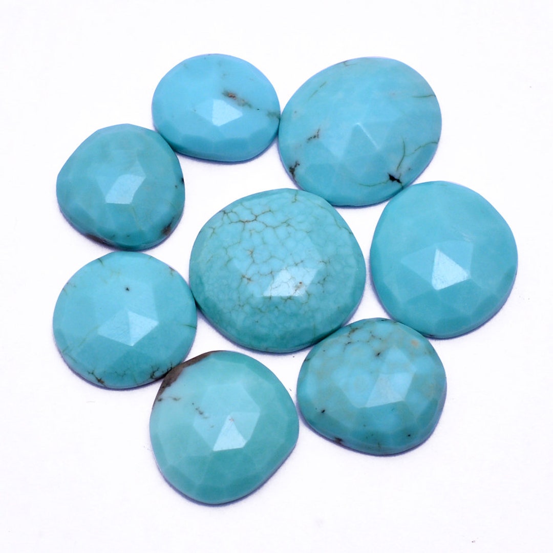 Arizona Turquoise Faceted 9x10mm-12x13mm Oval ~ Round Flat Back ...