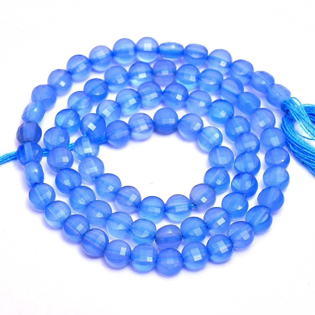 AAA calcedonio blu 4mm-5mm moneta sfaccettata briolette perline ...
