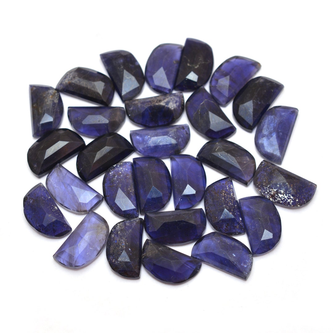 Iolite Faceted D-shape Rose Cut Mix Lot ~ Natural Iolite 10x18mm Half ...
