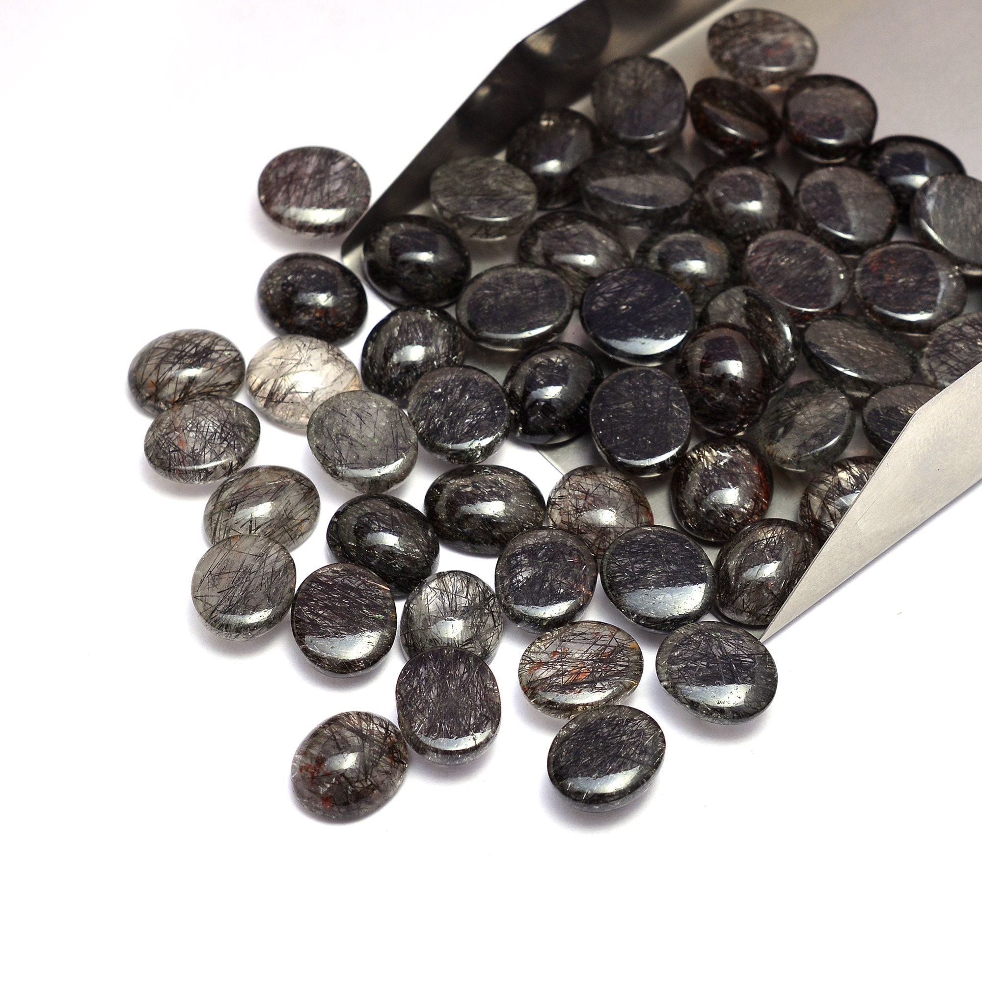 Natural Black Rutile Quartz Gemstone 10x12mm Oval Smooth Loose | Etsy