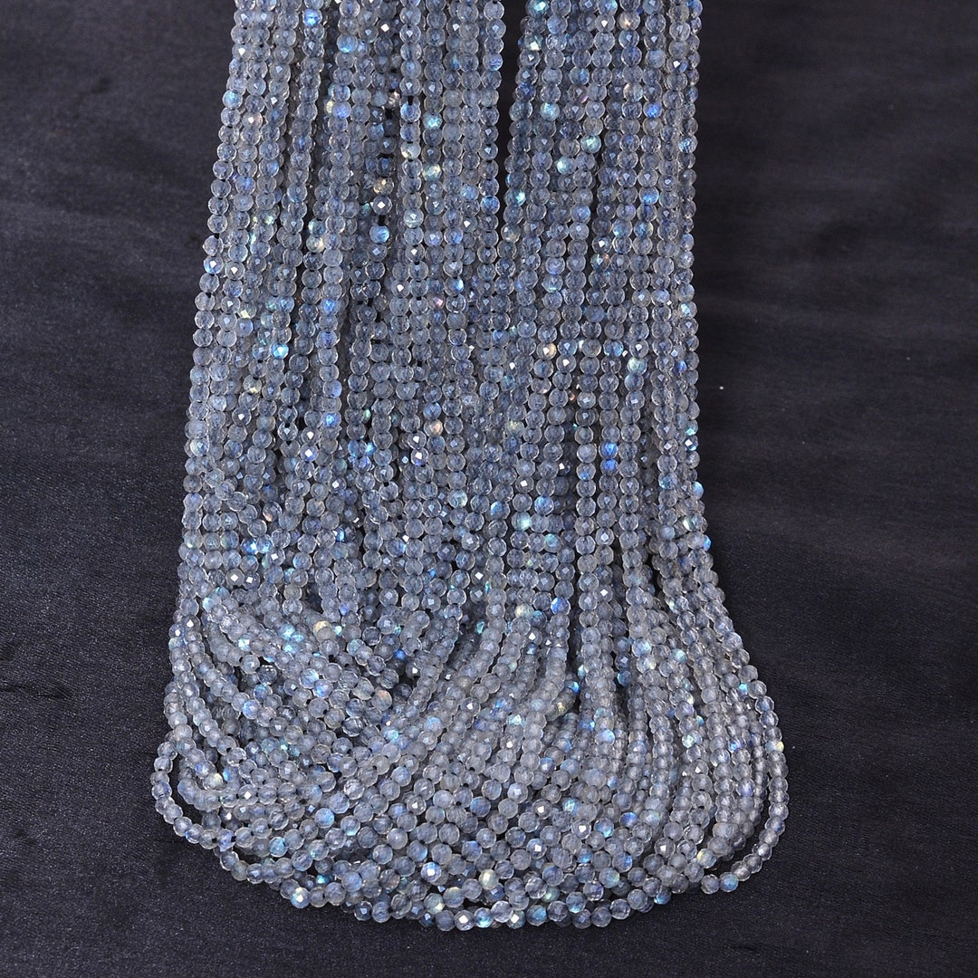 AAA+ Labradorite 2mm-3mm Micro Faceted Rondelle Beads, Natural Blue ...
