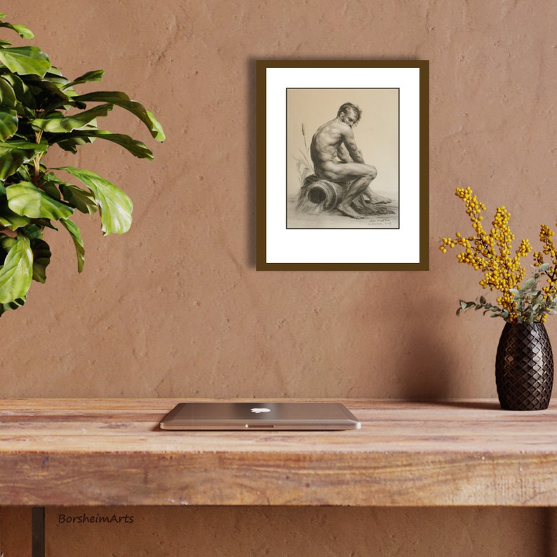 Vintage Classic Figure Drawing, SEPIA Prud'hon Master Copy Rhine River ...