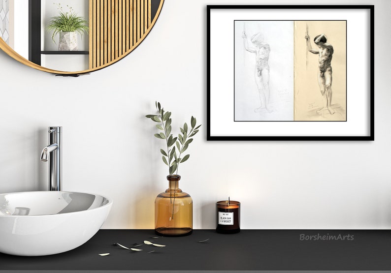 Charcoal Printable Sketch of Standing Man, Pencil Male Figure Drawing ...