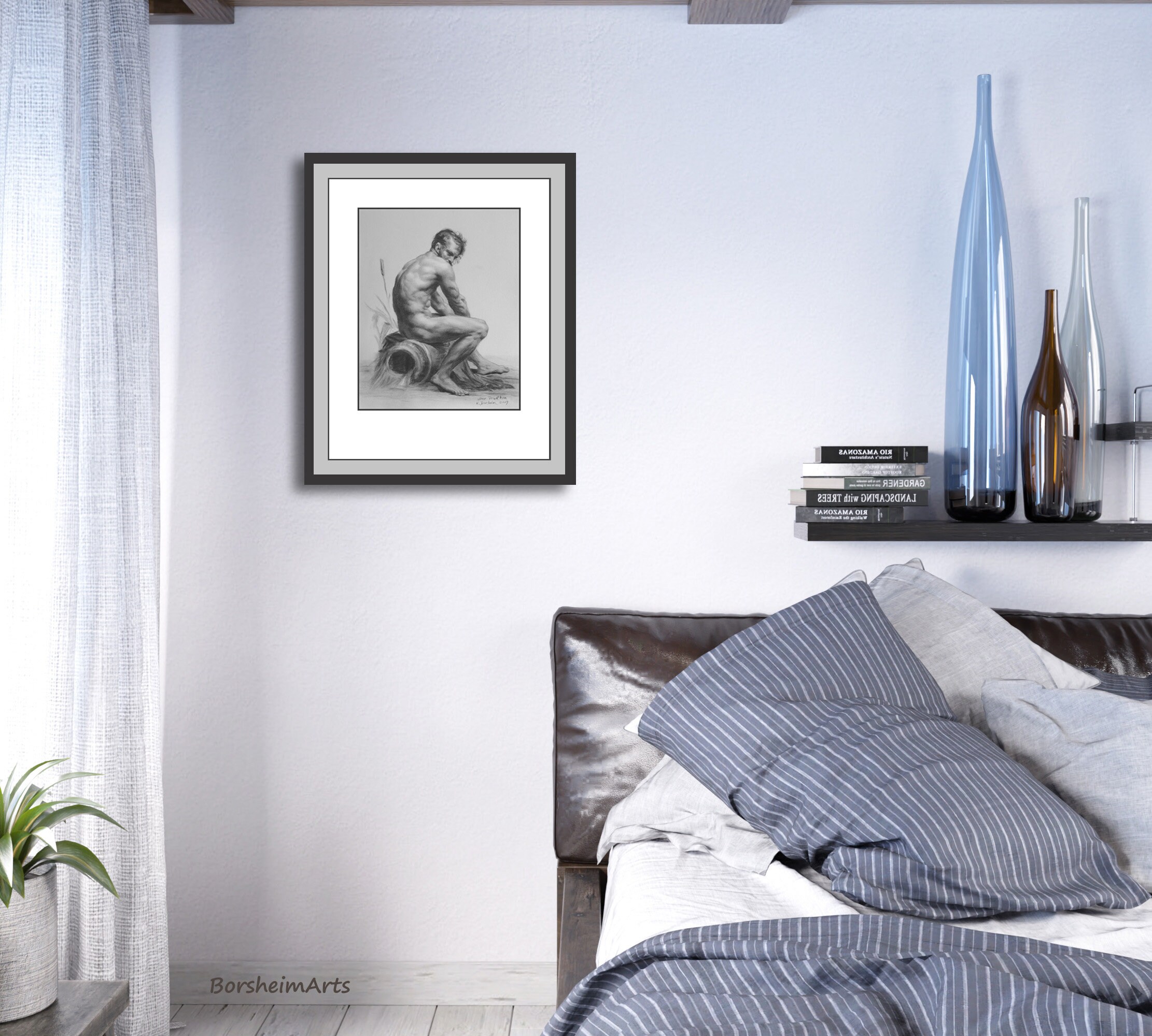 18th Century Master Copy Charcoal Drawing Wall Art, Black White Digital ...