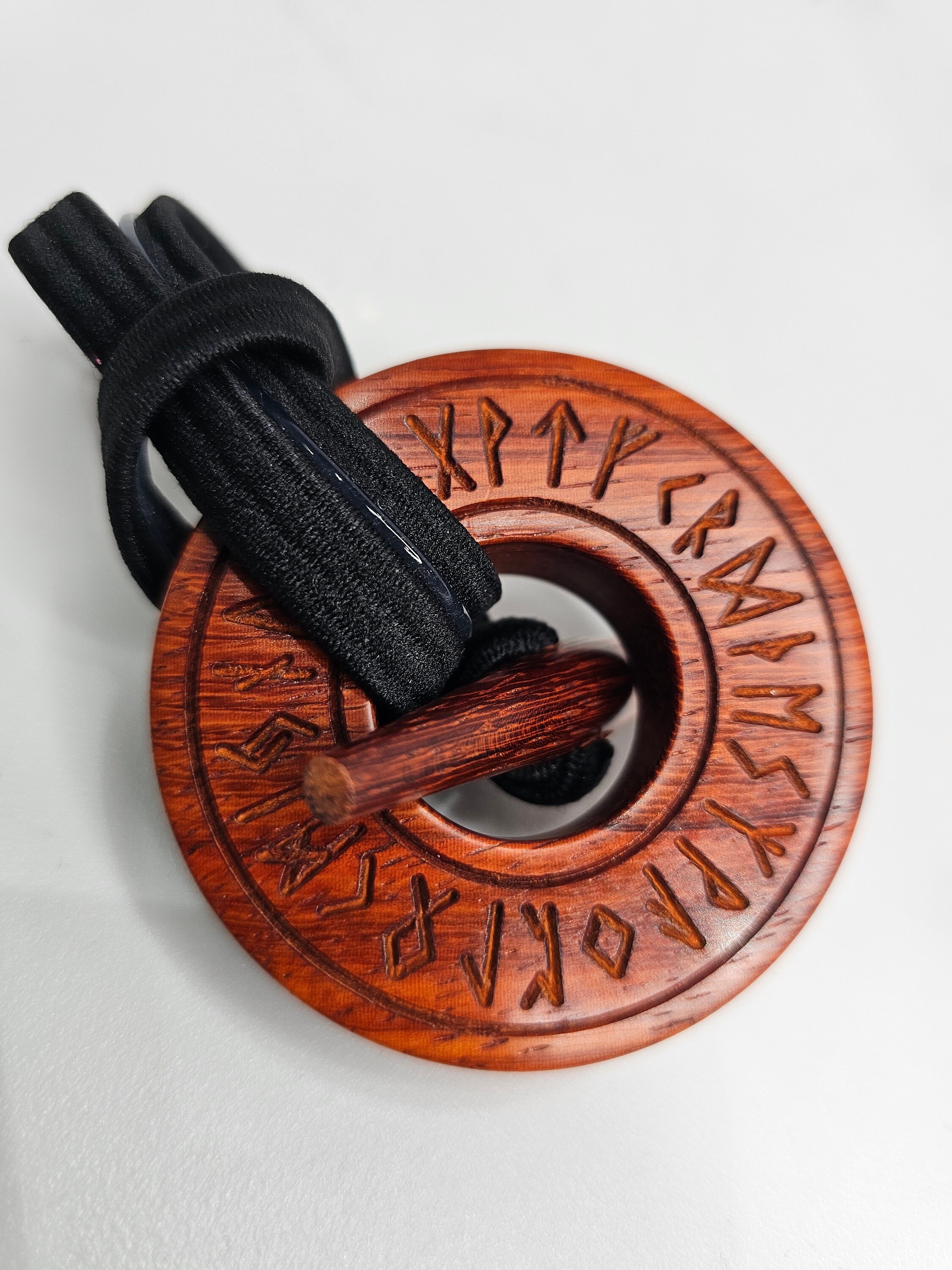 Red Padauk Wood With Runes Design Engraved Toggleloxx Deadlock Tie With ...
