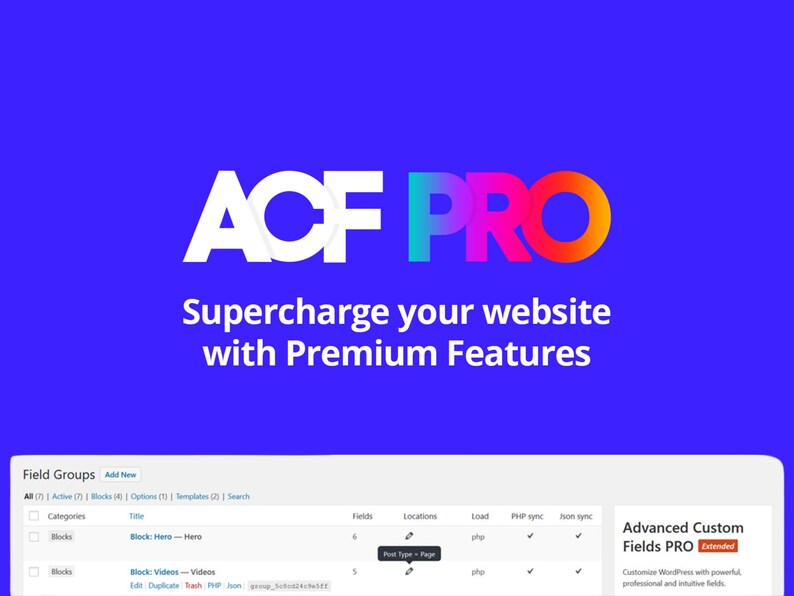 ACF Extended Pro All-in-one Enhancement Suite for Advanced Custom Fields Wordpress GPL Plugin - Etsy