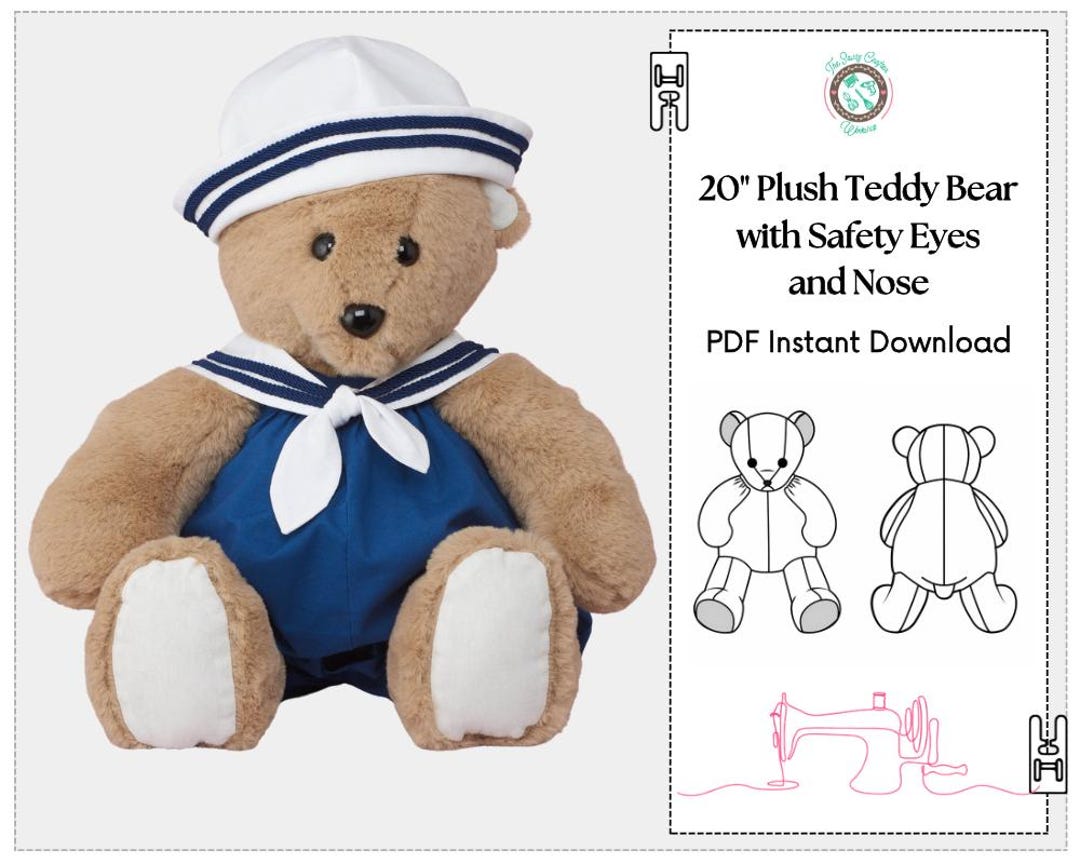 20" Sailor Teddy Bear Sewing Pattern – Plush Toy PDF With Outfit – DIY ...