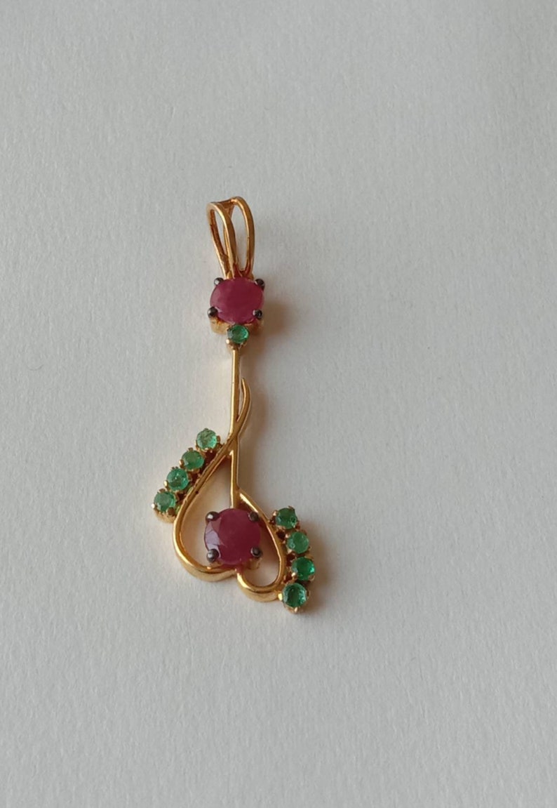 Modern Ruby and Emerald Light Weight Pendant and Earrings Made - Etsy