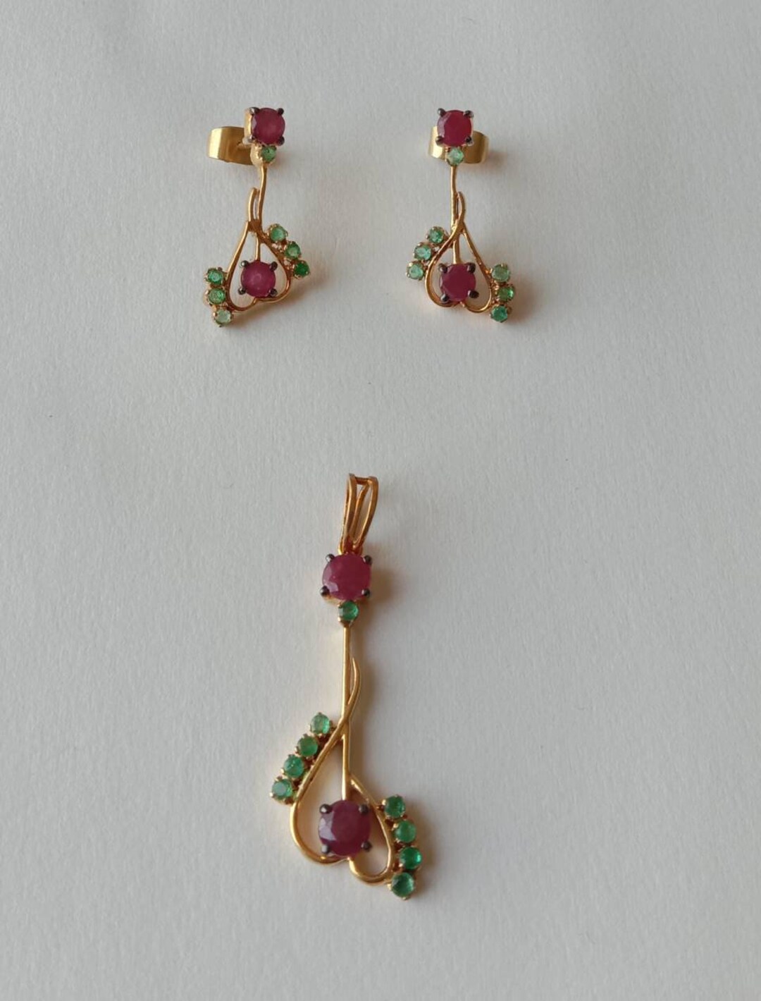 Modern Ruby and Emerald Light Weight Pendant and Earrings Made - Etsy