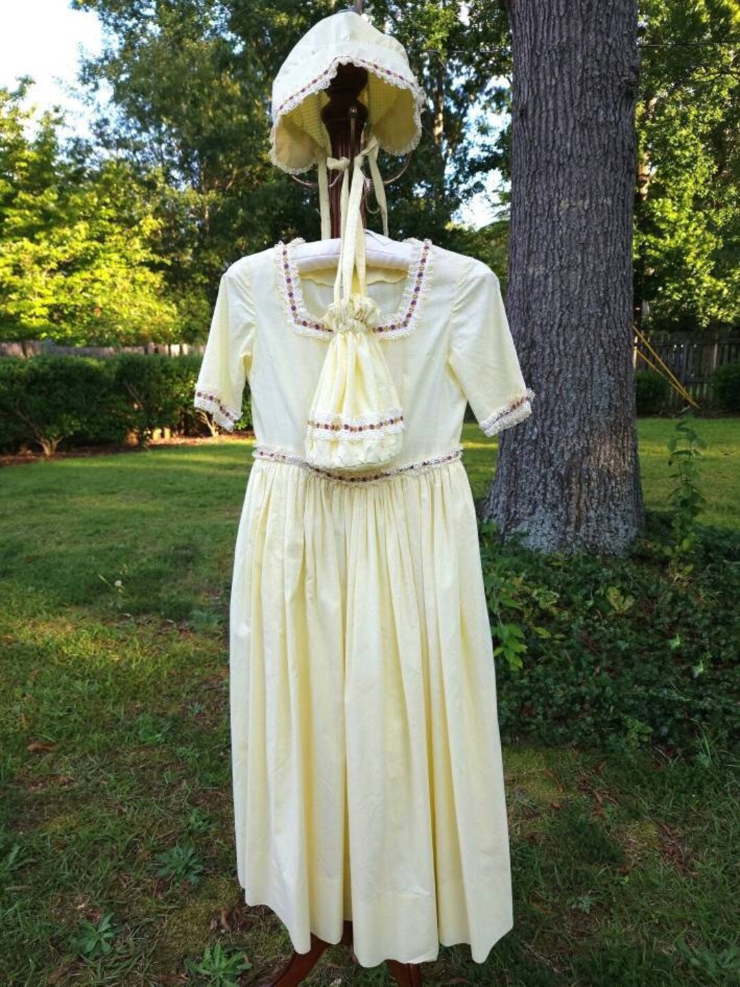 Wonderful Yellow Victorian Dress With Matching Bonnet and Draw String ...