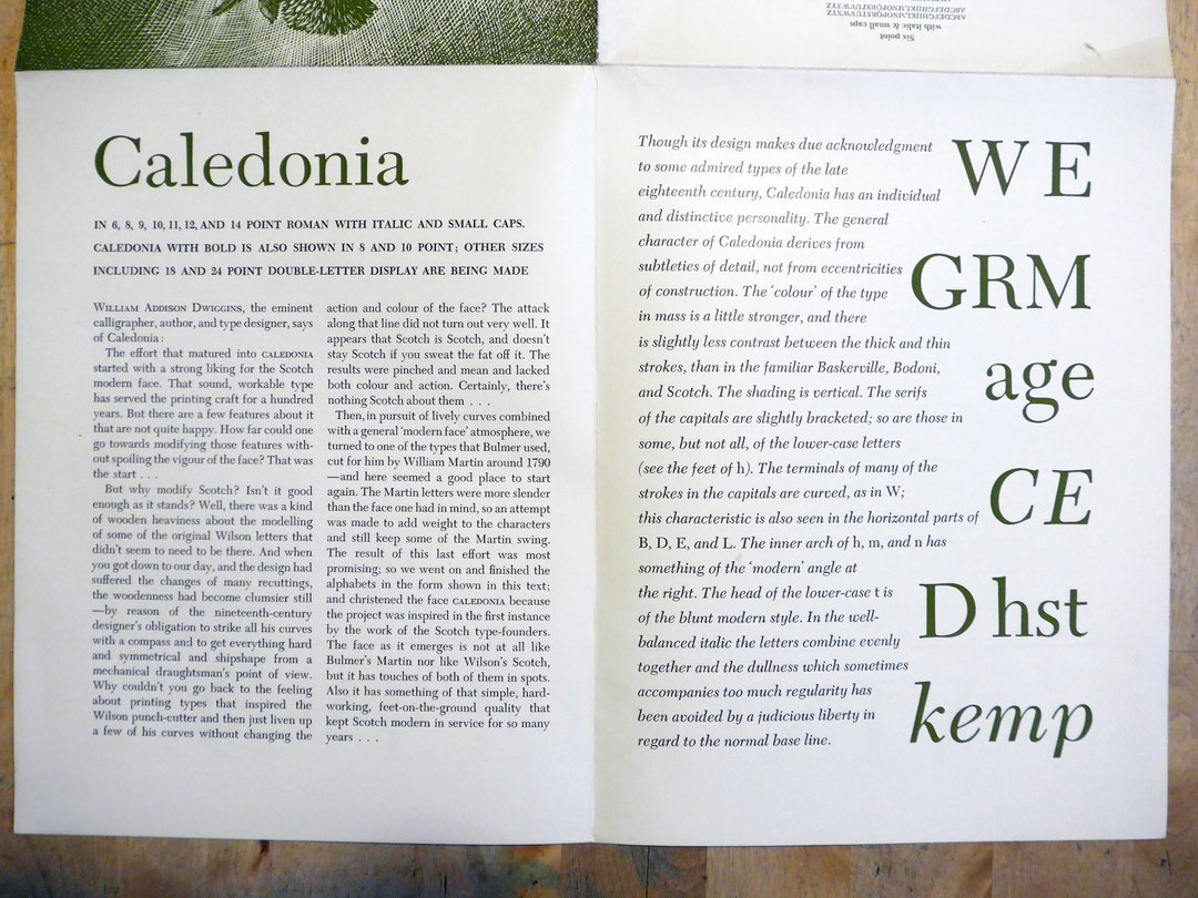 Vintage Typeface Poster caledonia. Linotype Letterpress Sales Leaflet ...