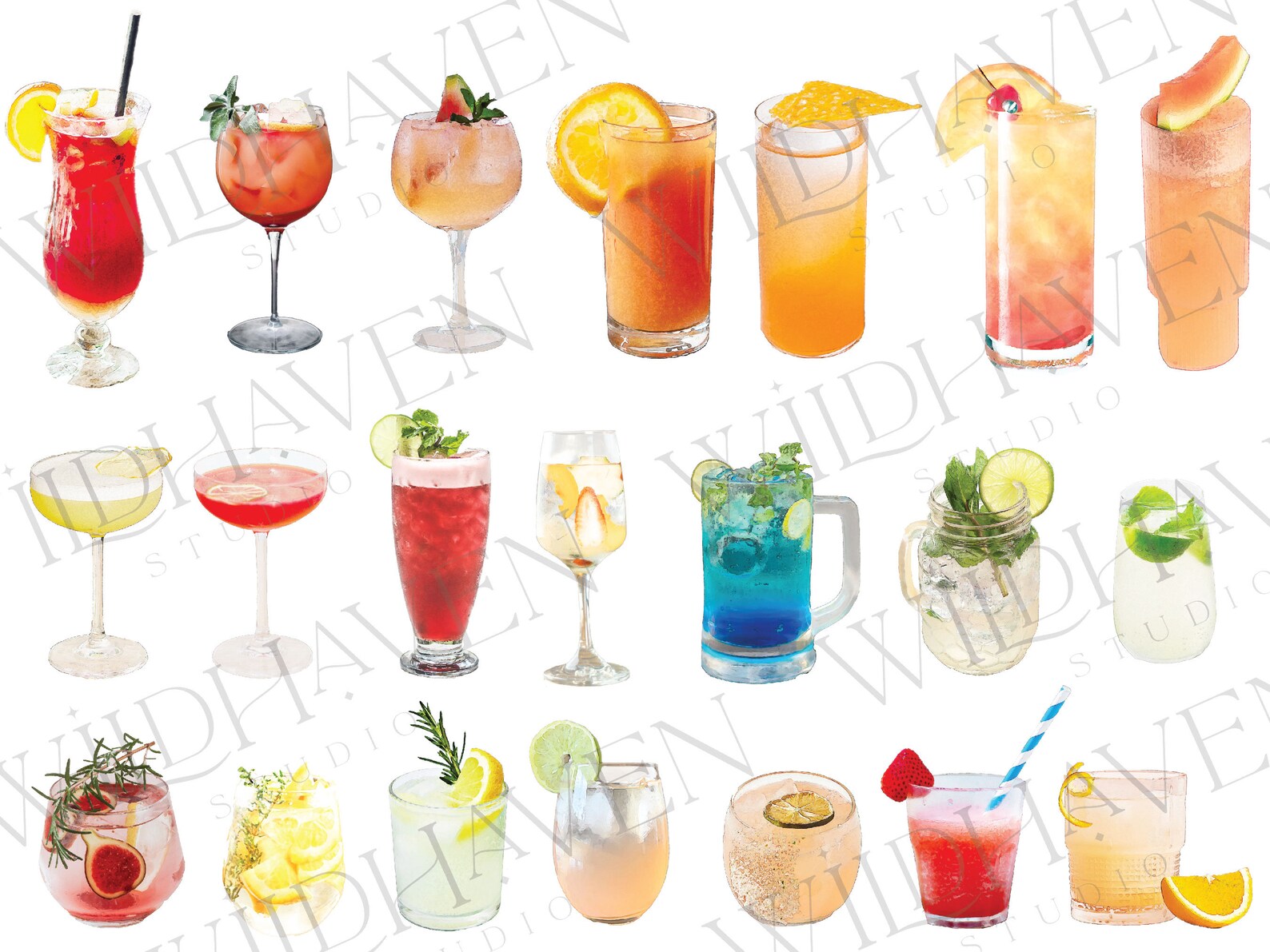 Watercolor Cocktail Graphics Cocktail Clipart Signature Cocktails 150 ...