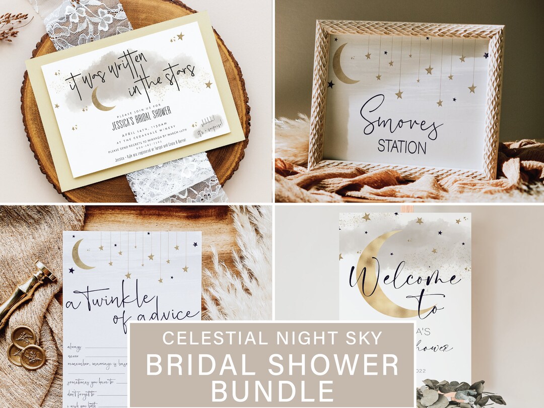 BUNDLE Celestial Bridal Shower Invitation With Details Card, Welcome ...